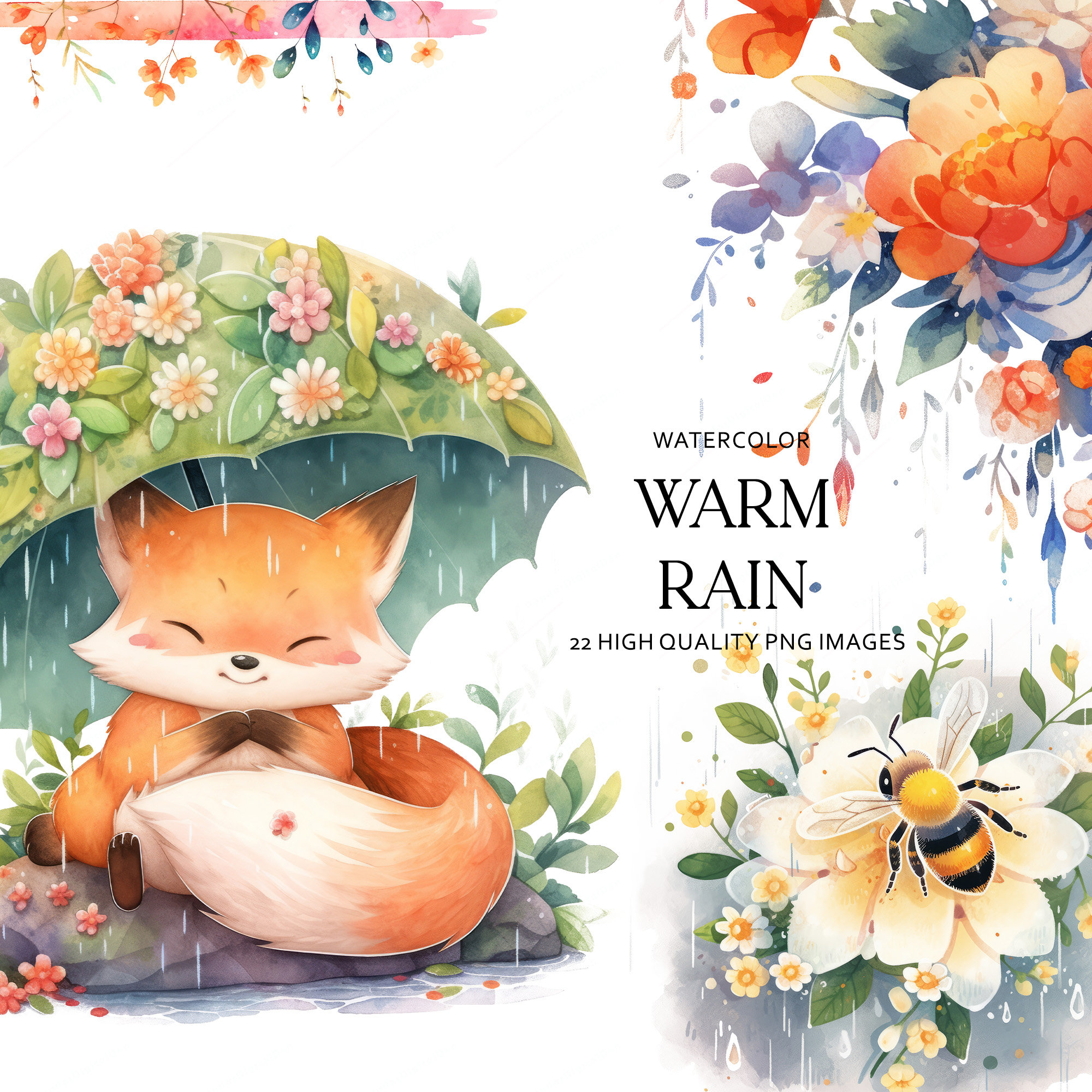 Watercolor Warm Rain Clipart I Watercolor Clipart Woodland I Cards ...