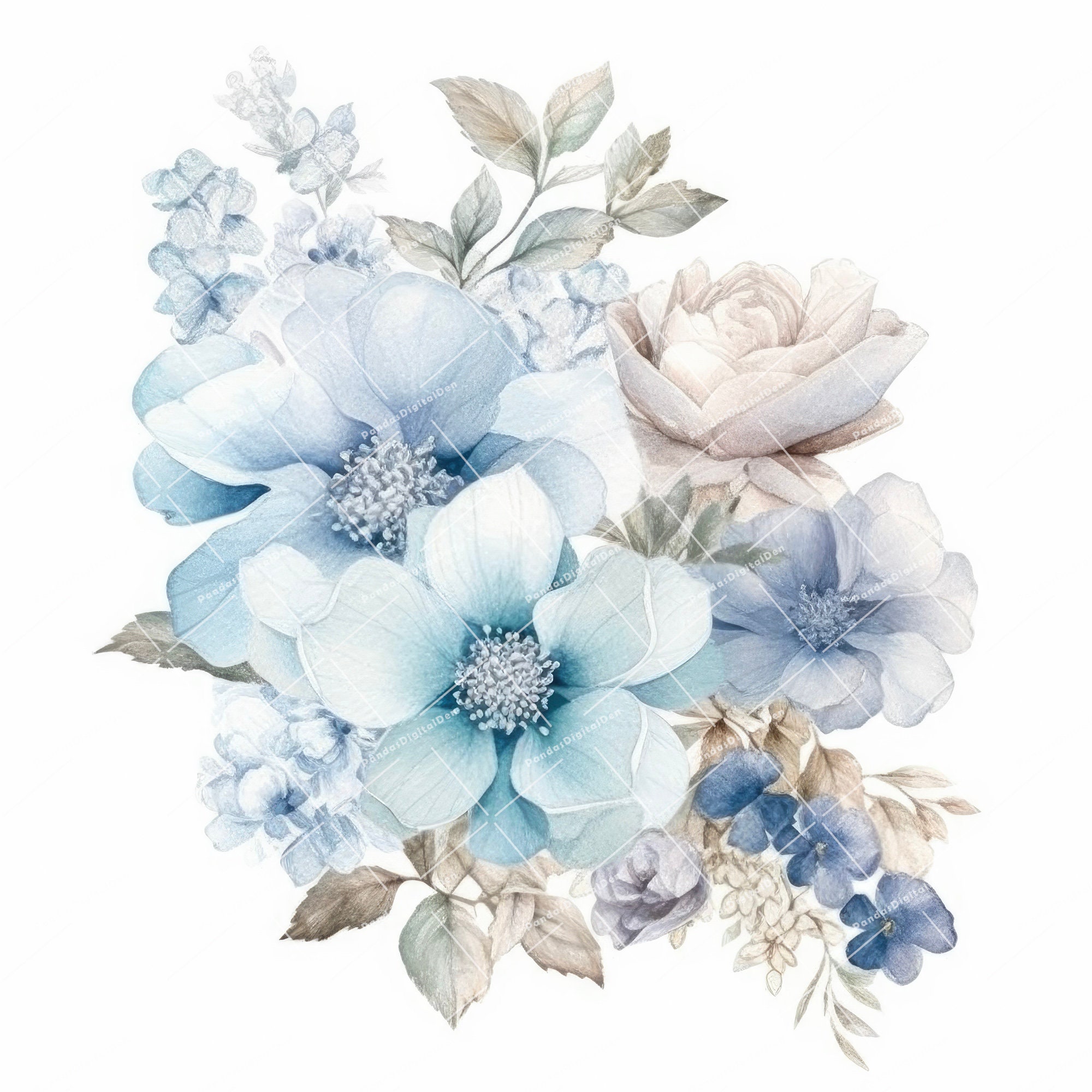 Pale Indigo Gardens 20 Flower Bouquet Watercolor Clipart - Etsy