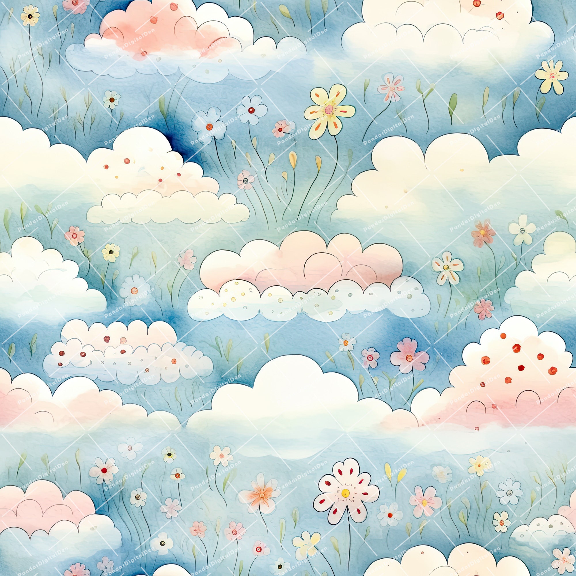 16 Watercolour Seamless Cloud Texture - Seamless Pattern - Folk Art ...