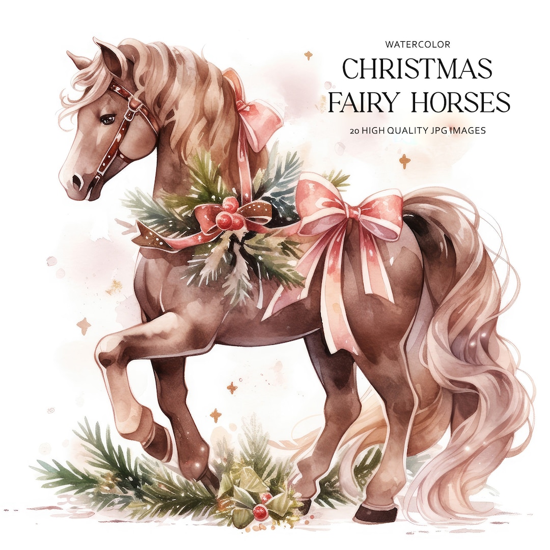20 Watercolor Christmas Fairy Horses Clipart Set, Horse Portrait, Farm ...