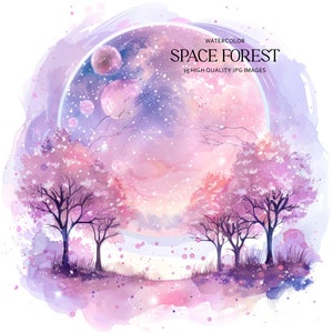 15 Watercolor Pink and Purple Galaxy Forest Arts I Space Clipart I ...
