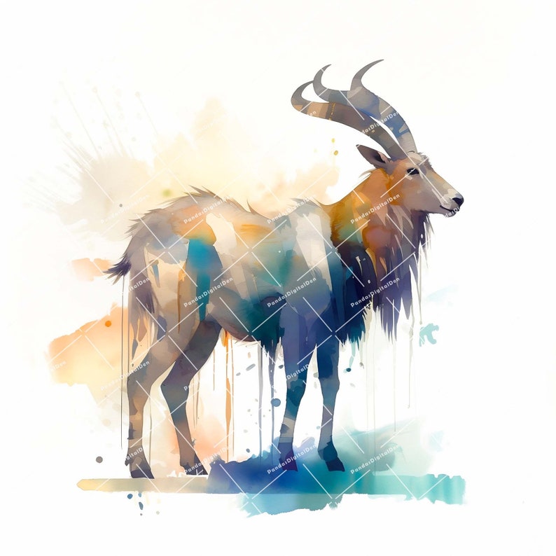 Watercolor the Markhor Clipart for Digital Invitations, Digital Posters ...