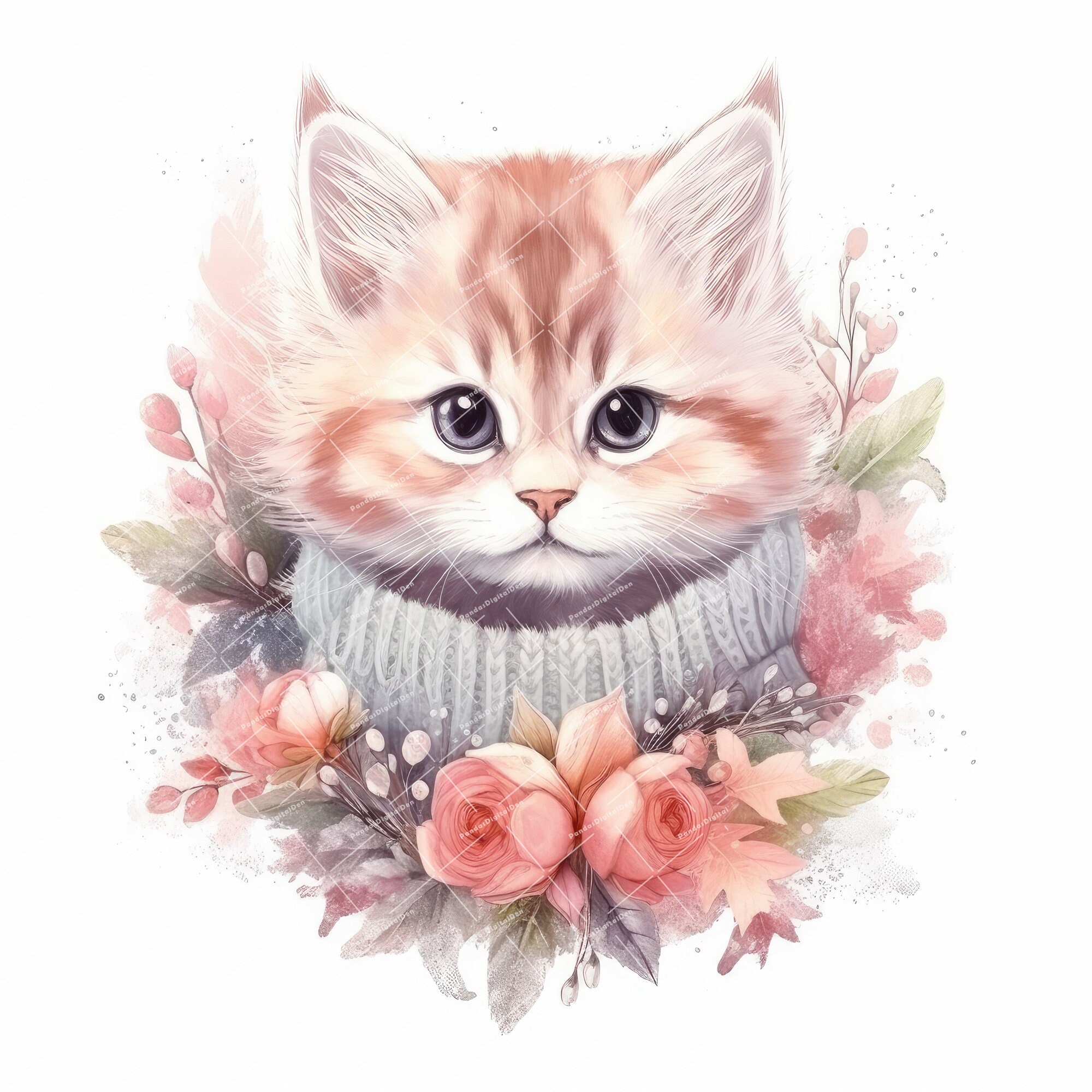 Watercolor Cute Cat Clipart for Digital Invitations, Digital Posters ...
