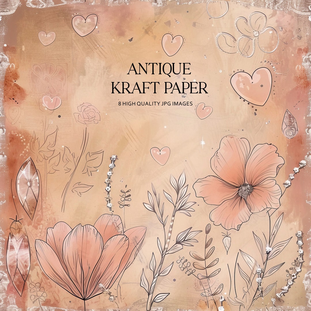8 Antique Kraft Textures - Digital Paper - Floral - Designs Flower ...