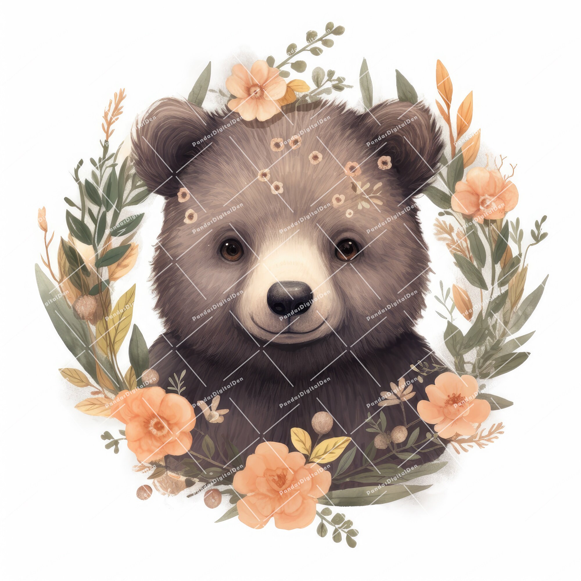 Watercolor Brown Little Bear Clipart for Digital Invitations, Digital ...