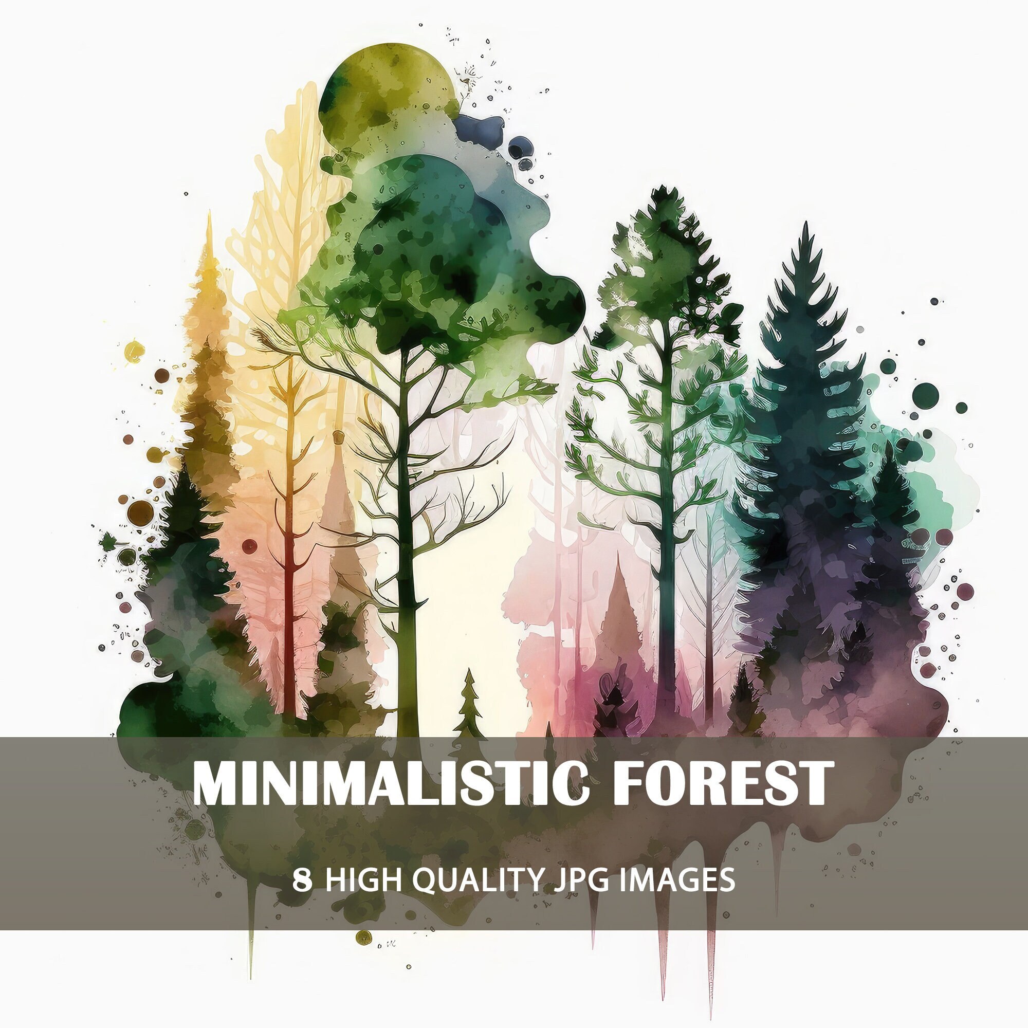 Watercolor Minimalistic Forest Clipart for Digital Invitations, Digital ...