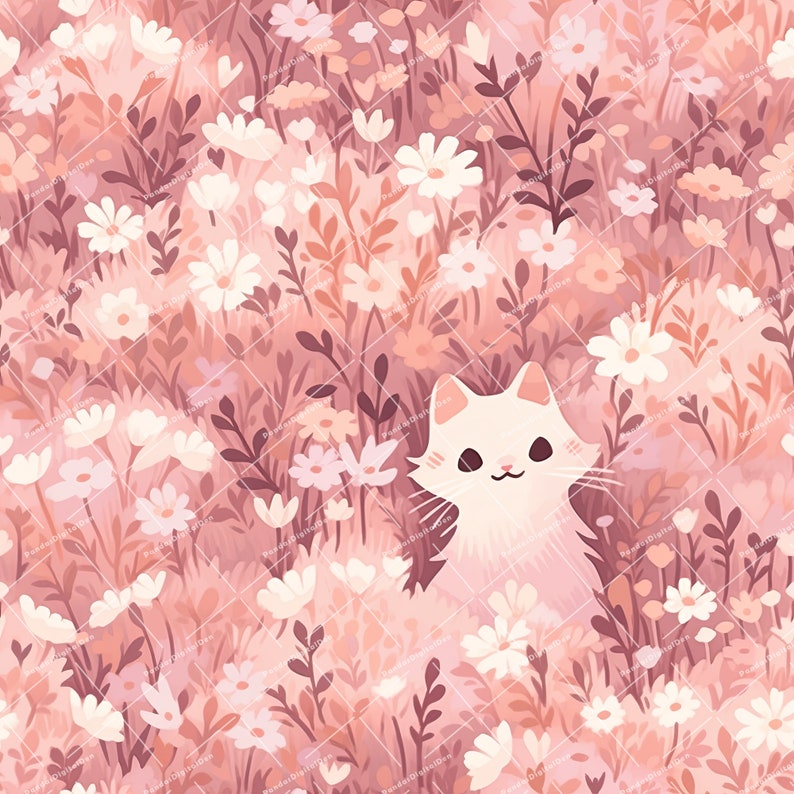 26 Watercolour Seamless Kawaii Cat Texture - Seamless Pattern - Cat in ...