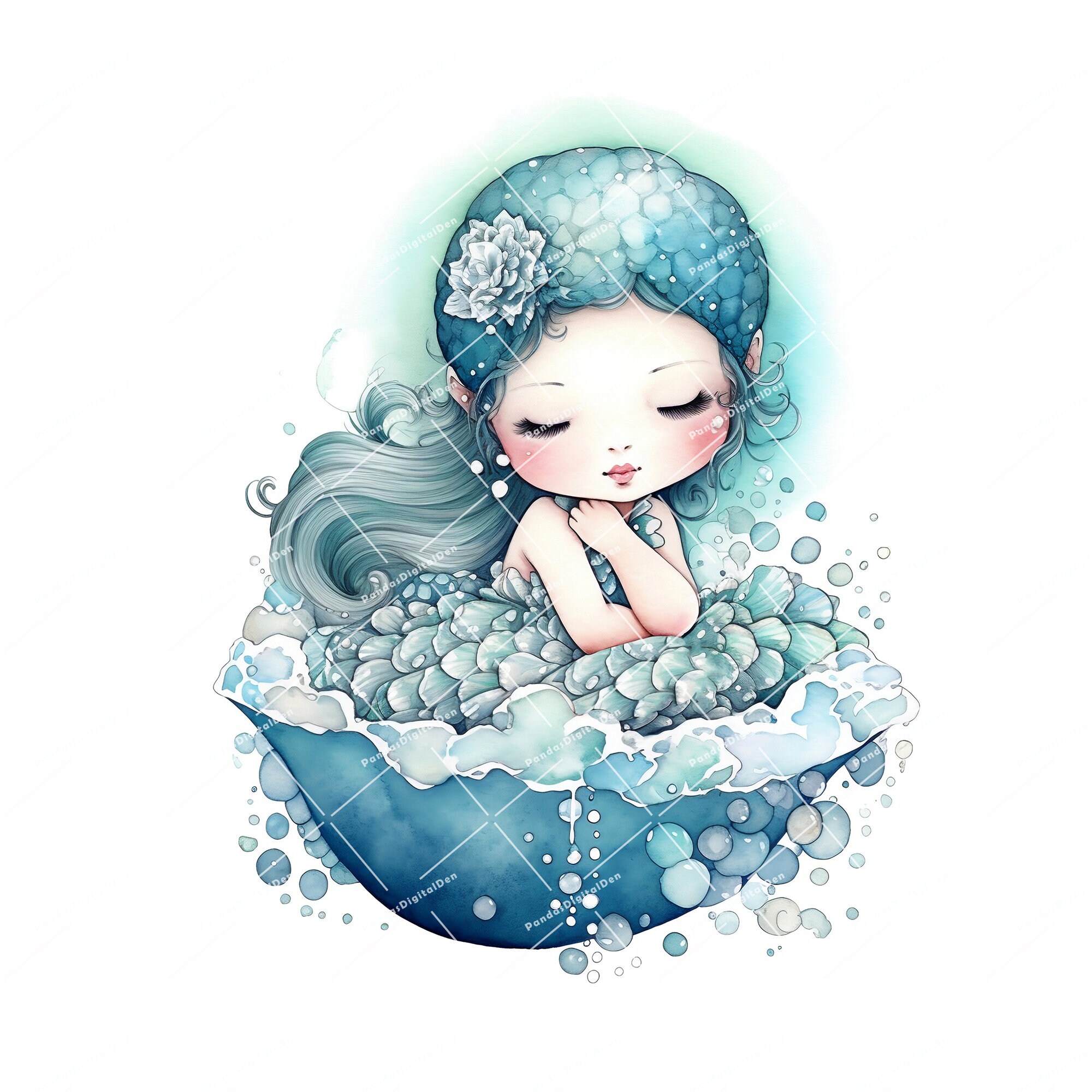 Watercolor Winter Mermaid Clipart for Digital Invitations, Digital ...