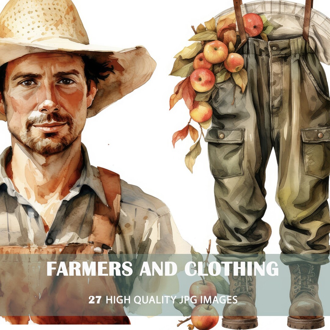 Watercolor Autumn Farmers and Farmhouse Illustrations - Set of 27 Art ...