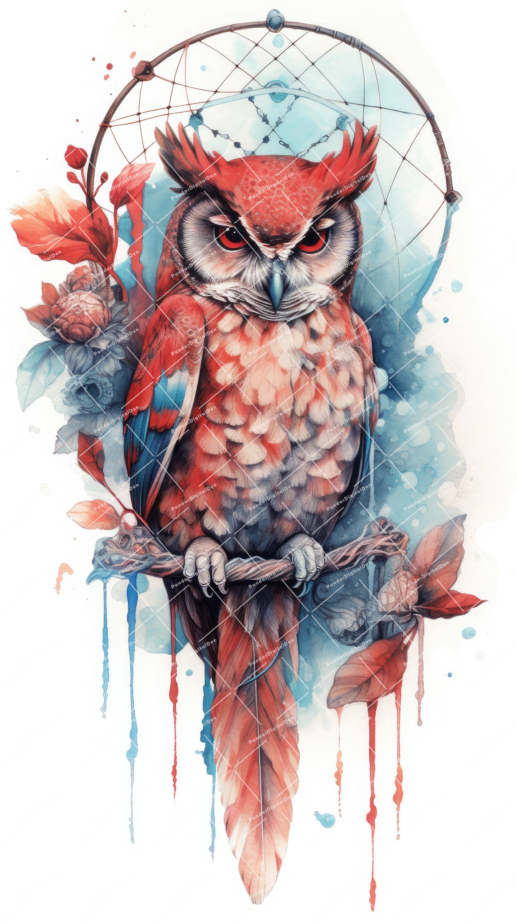 Pastel Watercolor Dreamcatcher Owl Clipart for Digital Invitations ...