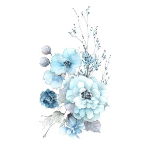 Pale Indigo Gardens - 20 Flower Bouquet Watercolor Clipart, Botanical ...