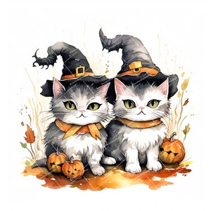 Watercolor Halloween Cat Clipart Set for Digital Invitations, Digital ...