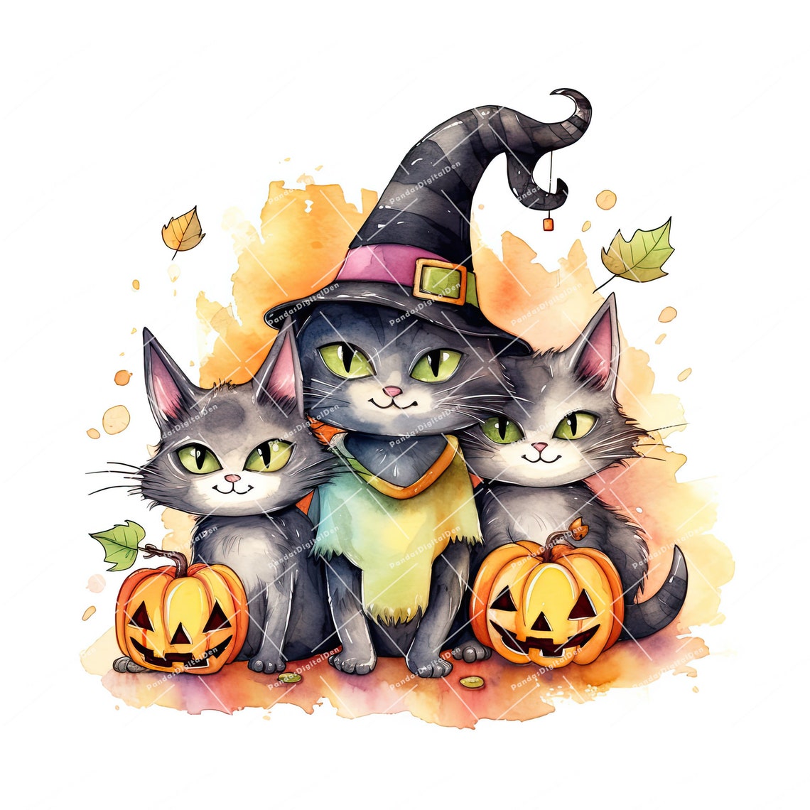 Watercolor Halloween Cat Clipart Set for Digital Invitations, Digital ...