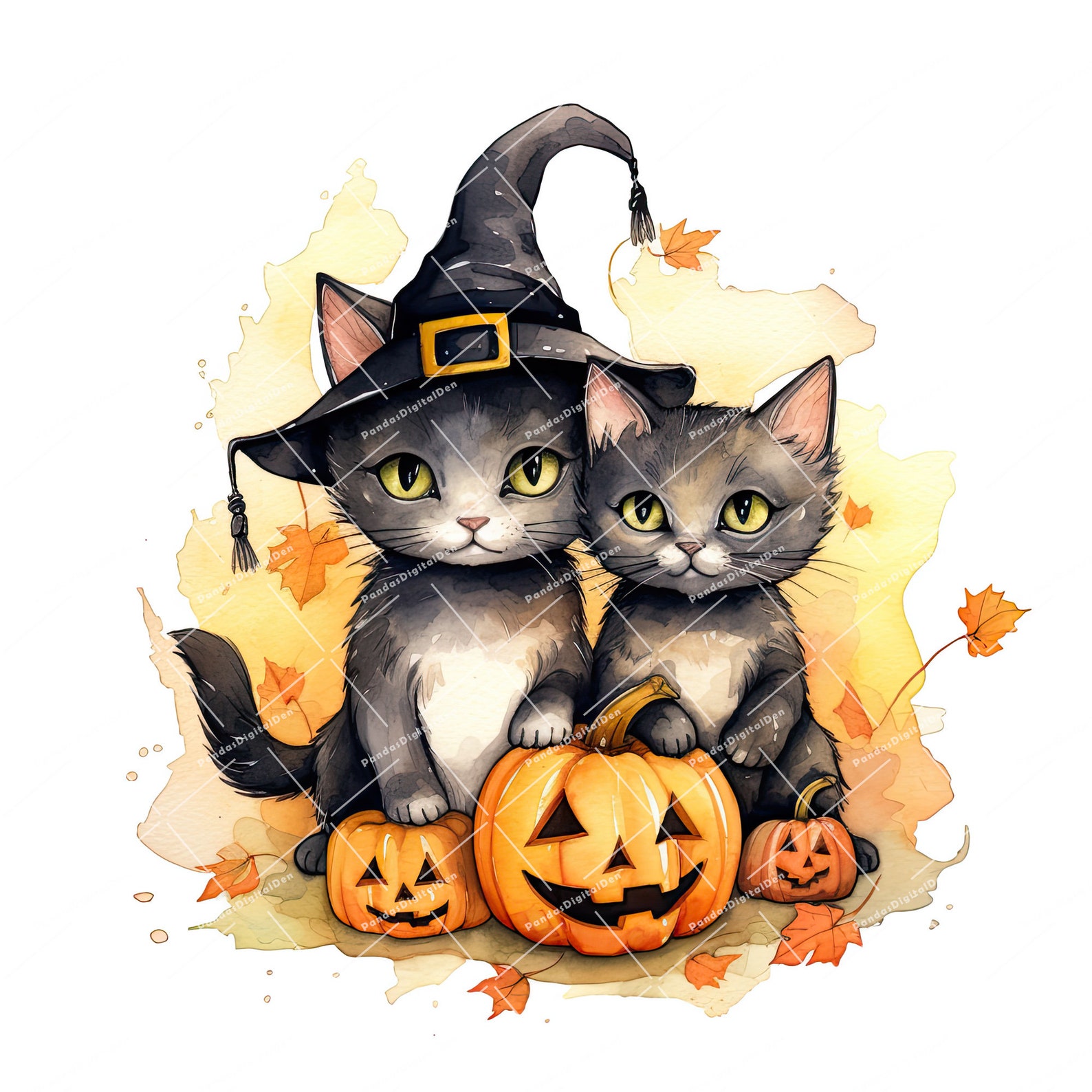 Watercolor Halloween Cat Clipart Set for Digital Invitations, Digital ...