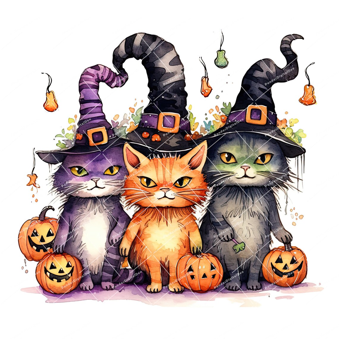 Watercolor Halloween Cat Clipart Set for Digital Invitations, Digital ...
