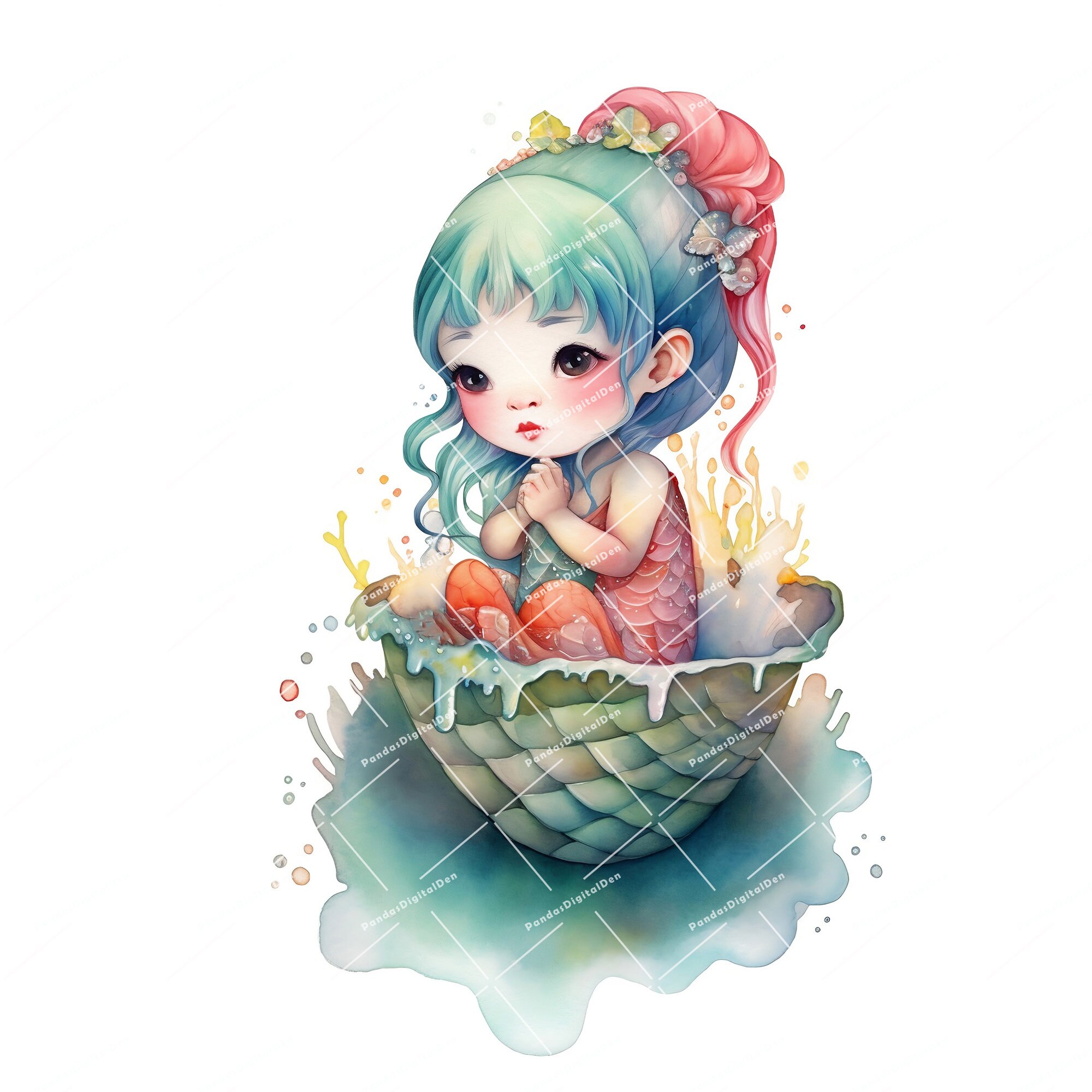 Watercolor Winter Mermaid Clipart for Digital Invitations, Digital ...