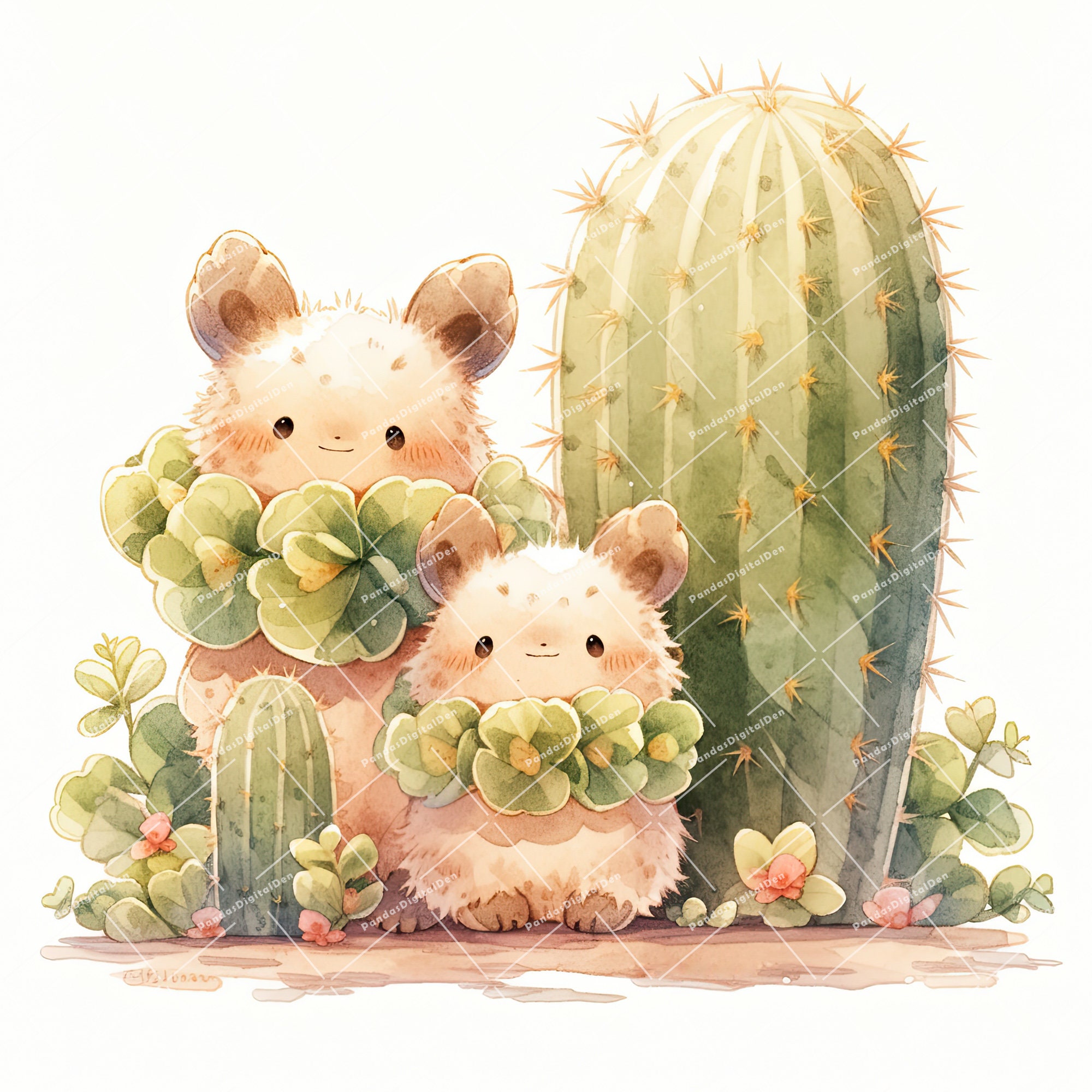 Cute Watercolor Kawaii Cactus Clipart Bundle | Set of Cacti ...