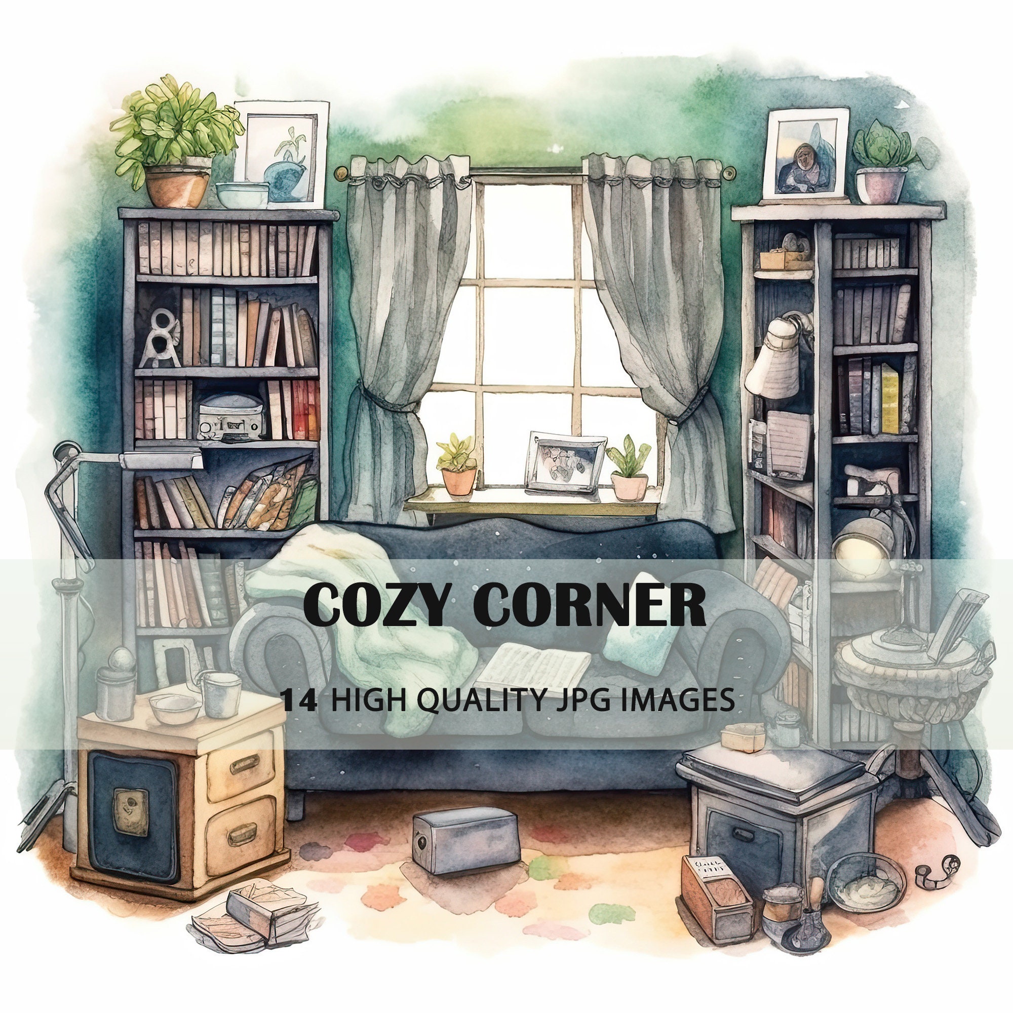 Watercolor Cozy Corner Clipart for Digital Invitations, Digital Posters ...