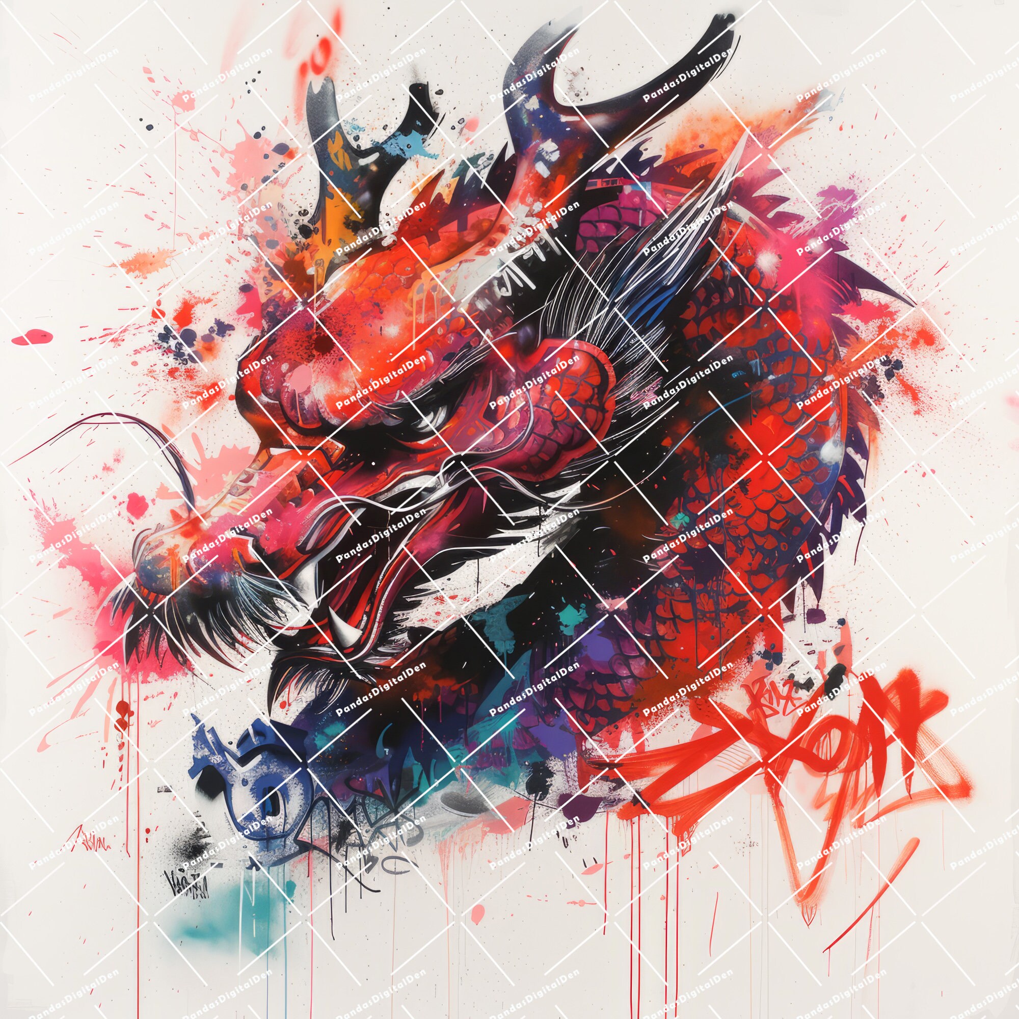 Chinese Graffiti Dragon Clipart, Digital Download, Mixed Media, Digital ...