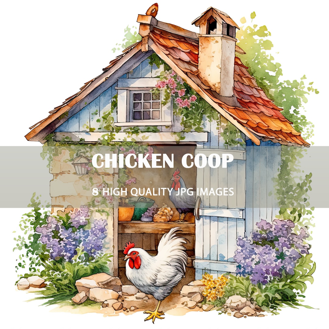 8 Watercolor Chicken Coop Clipart for Digital Invitations, Digital ...