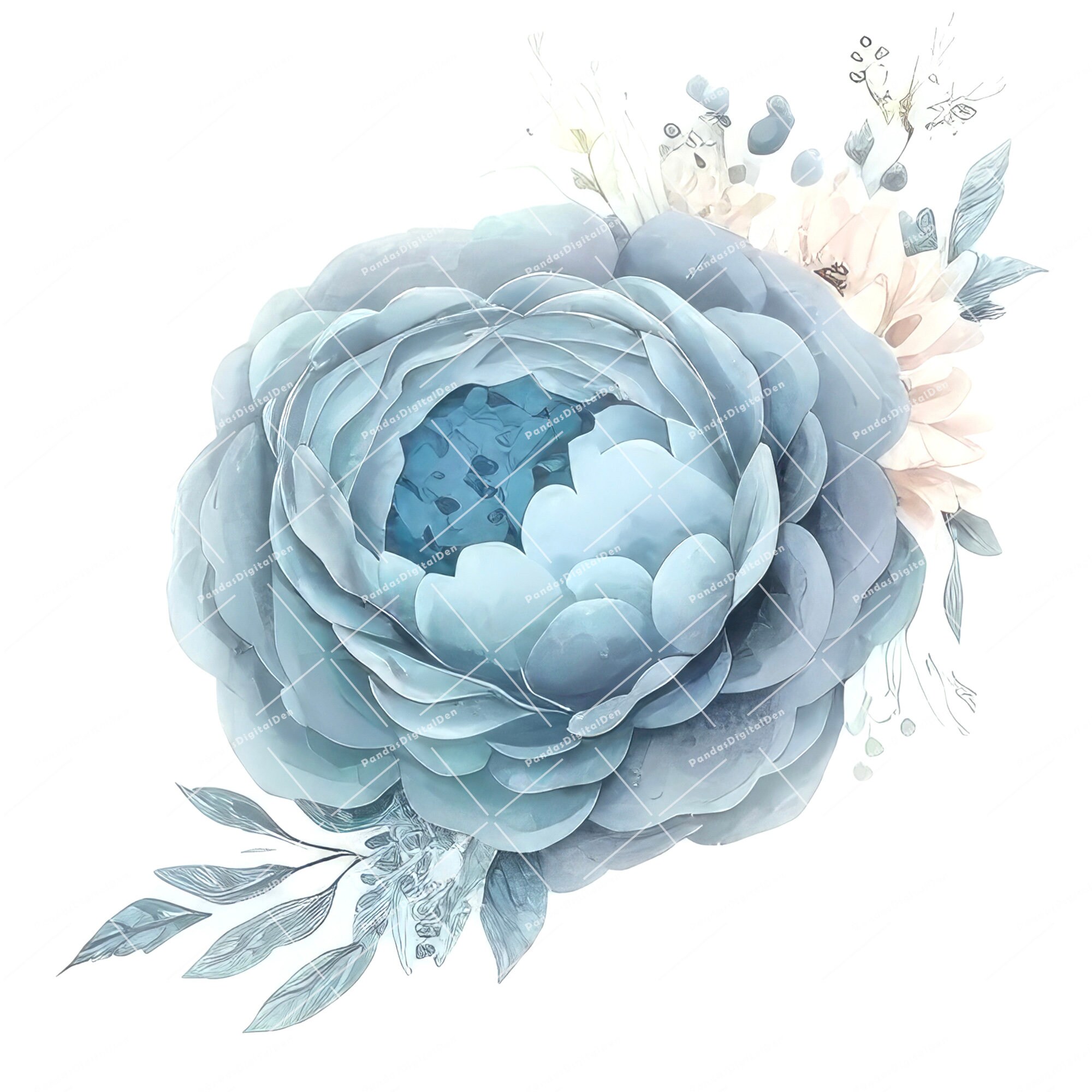 Pale Indigo Gardens 20 Flower Bouquet Watercolor Clipart - Etsy