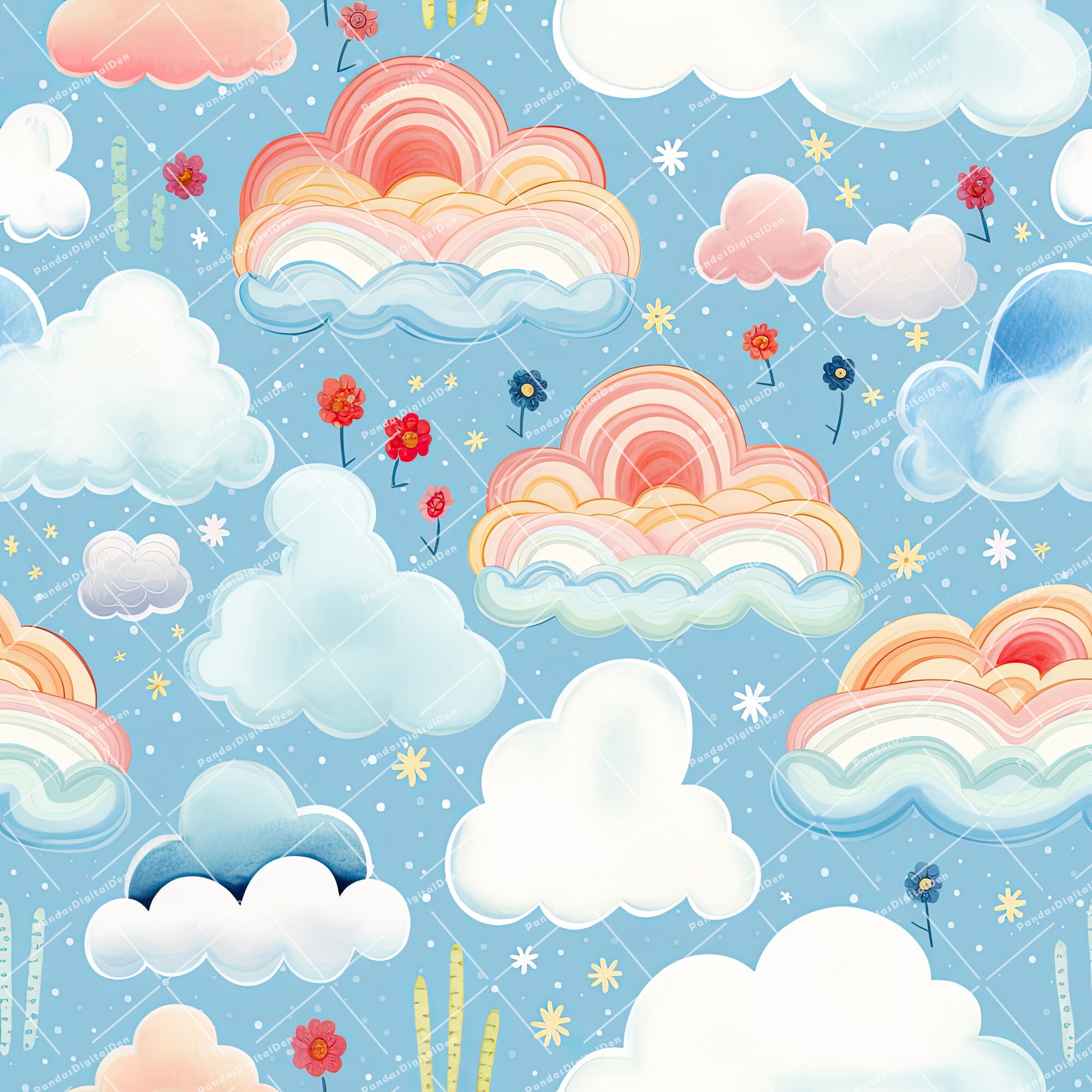 16 Watercolour Seamless Cloud Texture - Seamless Pattern - Folk Art ...
