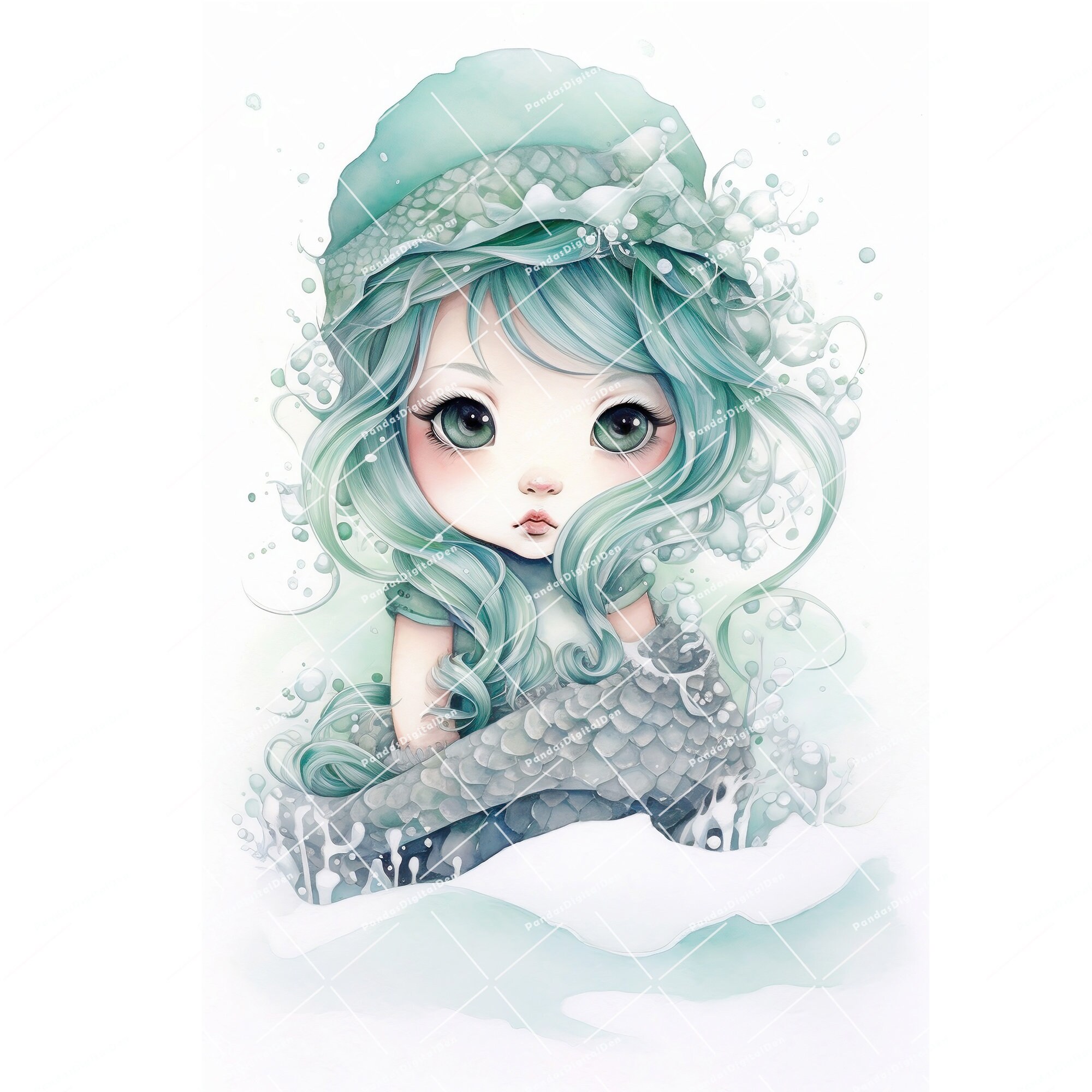 Watercolor Winter Mermaid Clipart for Digital Invitations, Digital ...