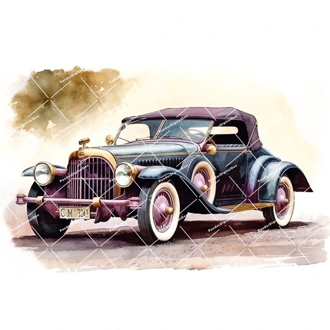 Watercolor Retro Car Clipart: Digital Scrapbook Image (digital Download ...