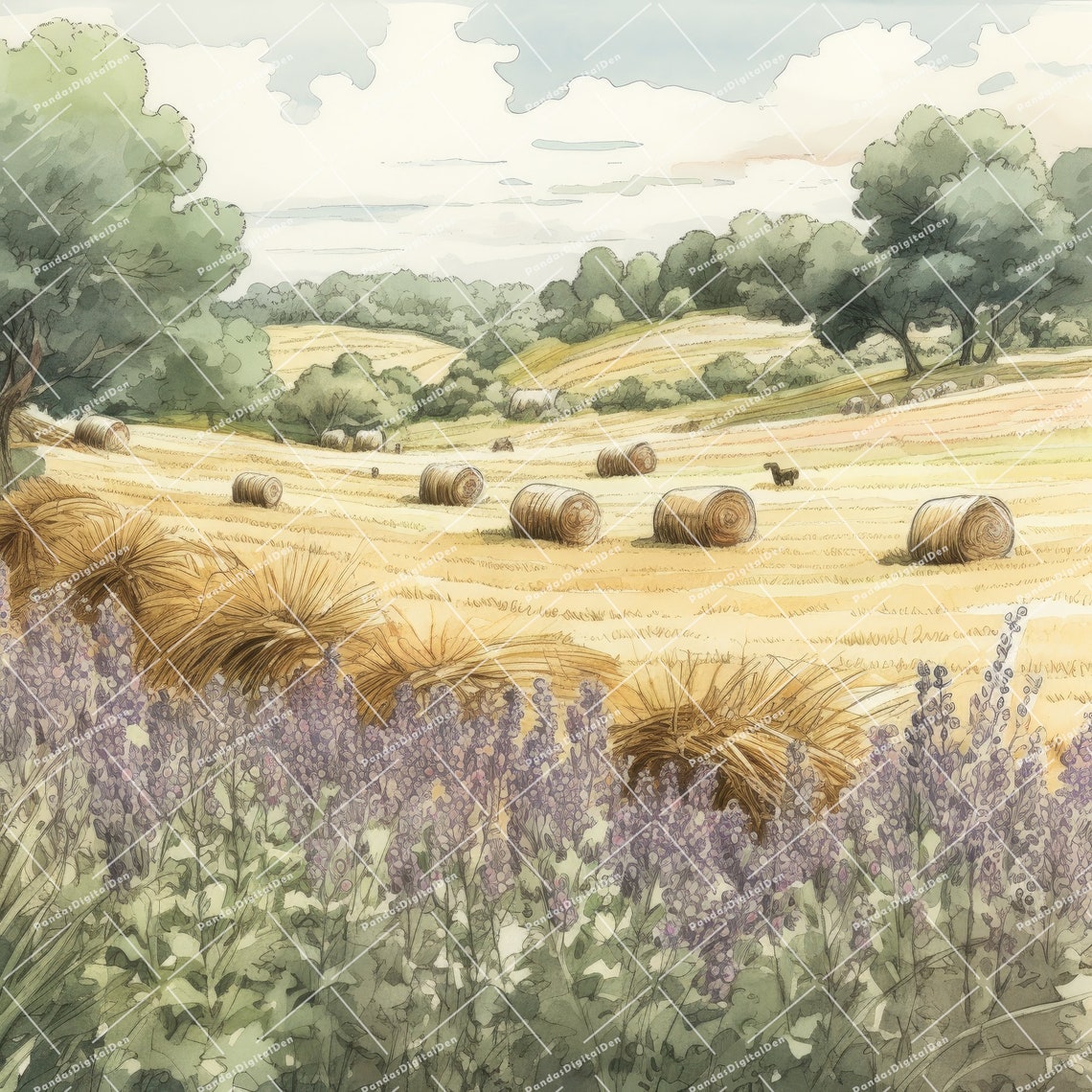 Watercolor Rustic Farm Landscapes Clipart for Digital Invitations ...