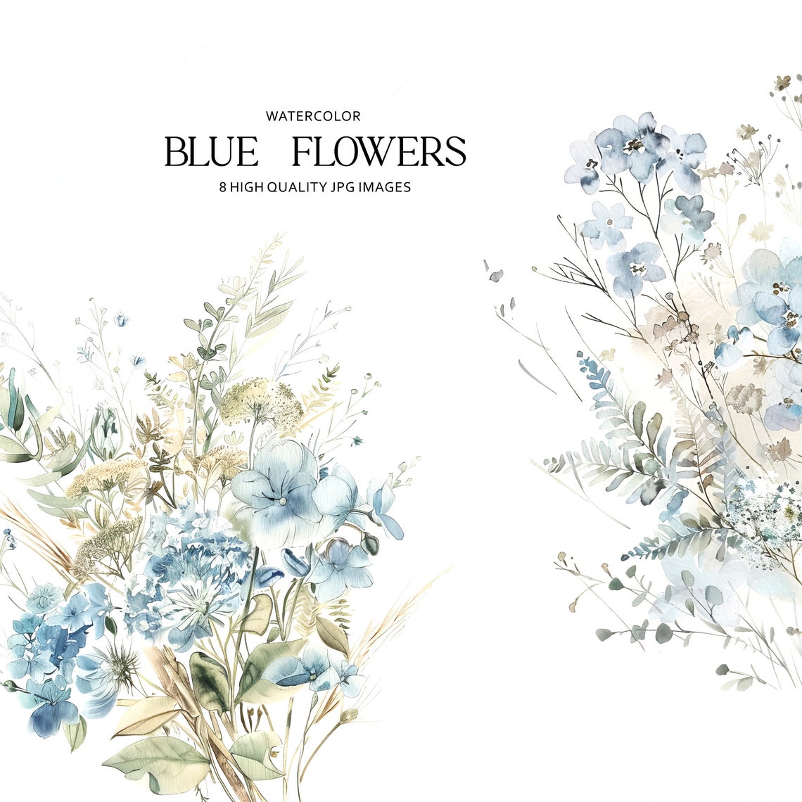 Blue Flowers Watercolor Clipart Set I Wild Flowers Clipart I Watercolor ...