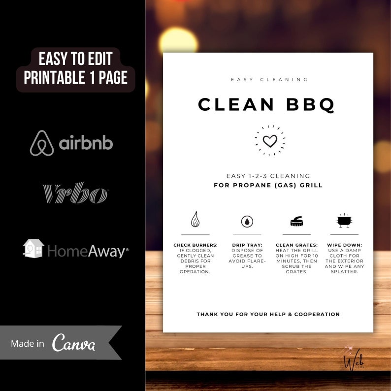 Airbnb BBQ Grill Cleaning Checklist Sign (digital Download) - Etsy