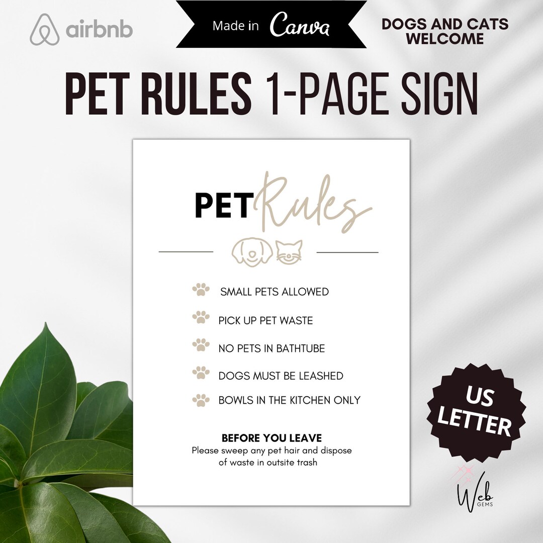 Airbnb Pet Sign, Pet Rules Sign, Airbnb Pet, Airbnb Printable, Dog Sign ...