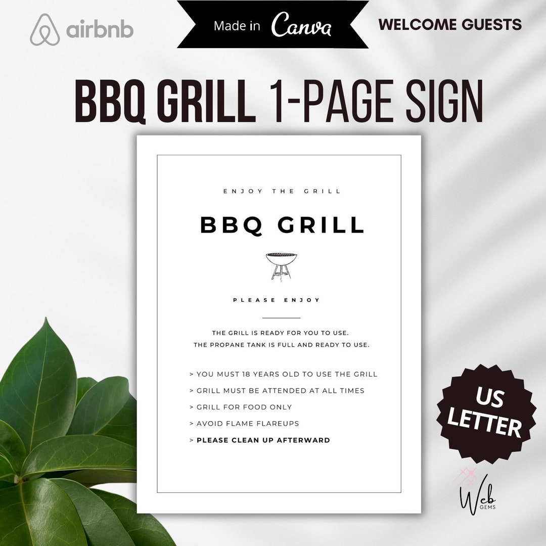 Airbnb Gril, BBQ Rules, Outdoor Grill, BBQ Sign, Backyard Sign, Grill ...