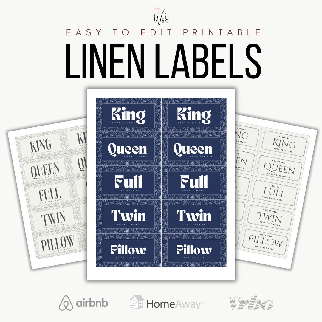 Printable Bed Linen Labels: Closet Organizer for Airbnb (digital ...