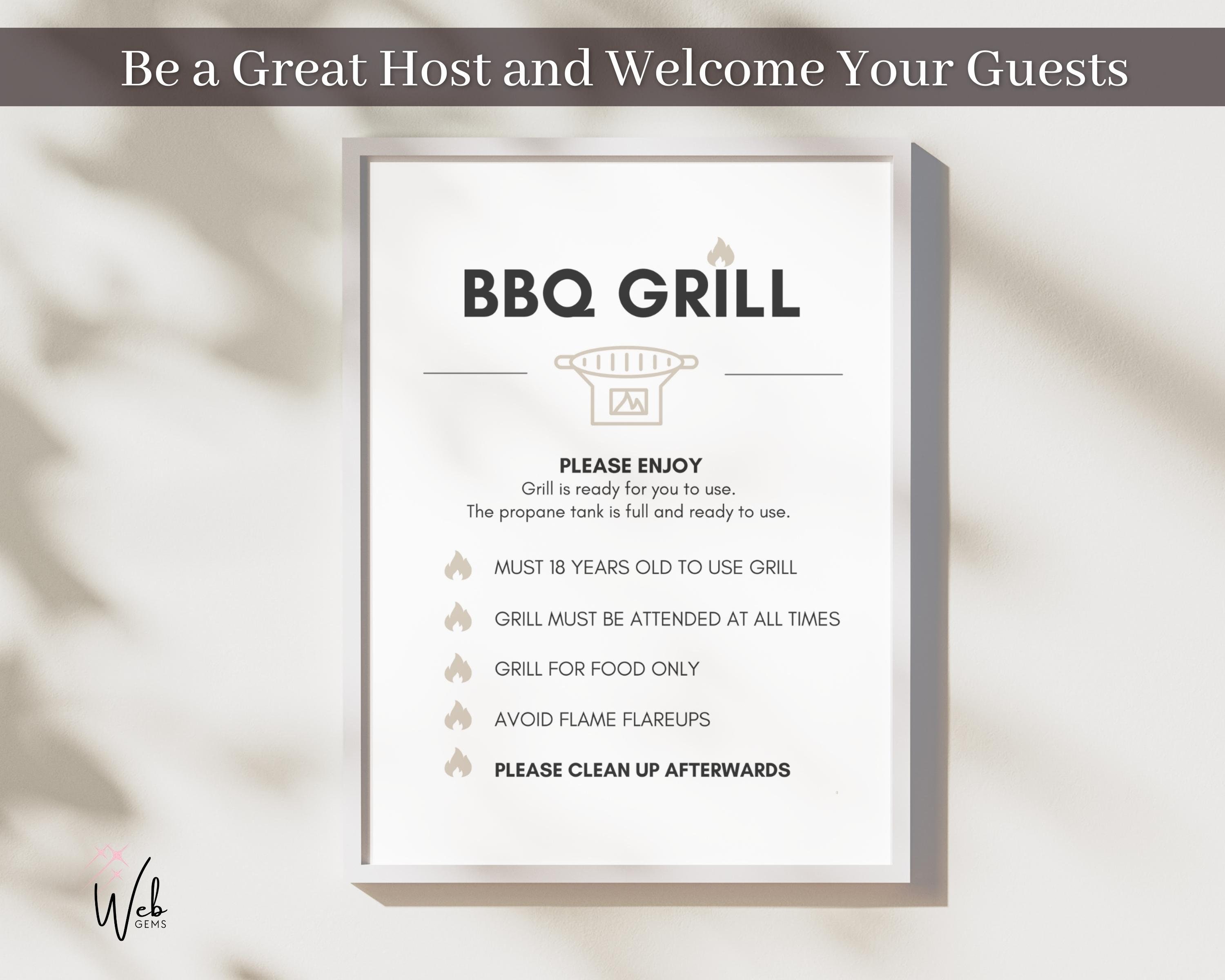 Airbnb BBQ Grill Rules Sign: Vacation Rental Template (digital Download ...