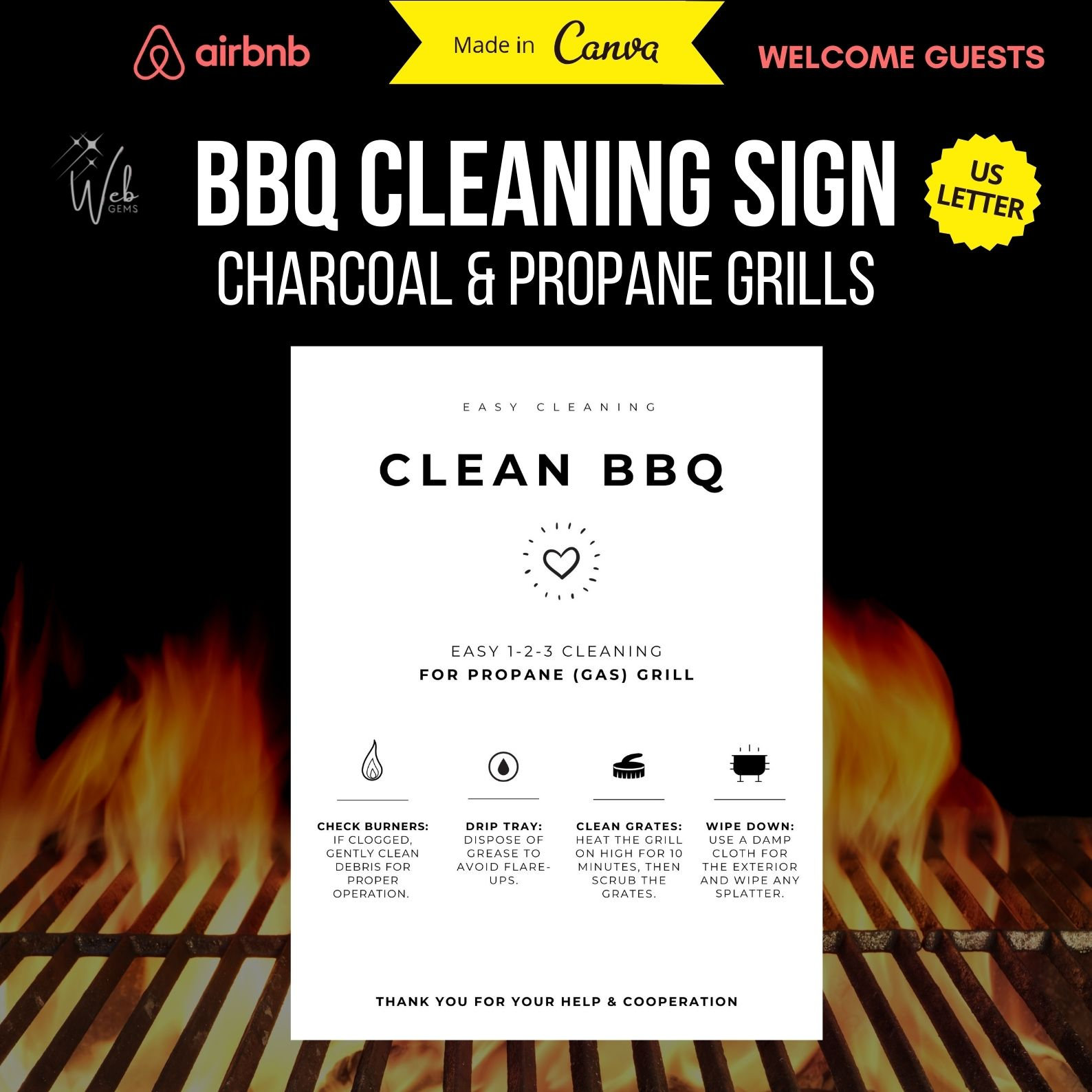 Airbnb BBQ Grill Cleaning Checklist Sign (digital Download) - Etsy