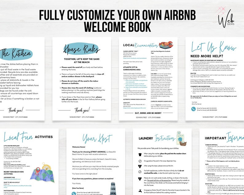 Seaside Airbnb Welcome Book, Beach Airbnb, Signs, Template, Rental ...