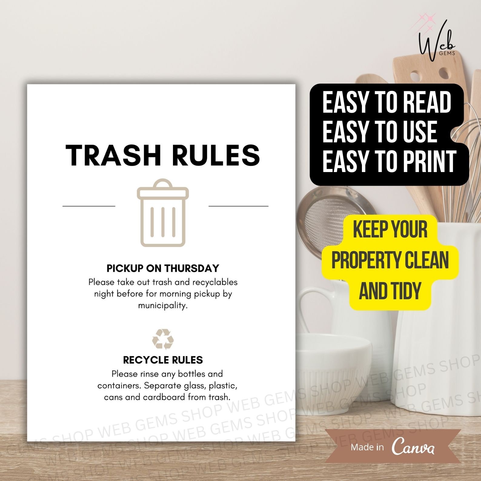 Airbnb Trash & Recycling Rules Sign: Printable House Rules (digital ...