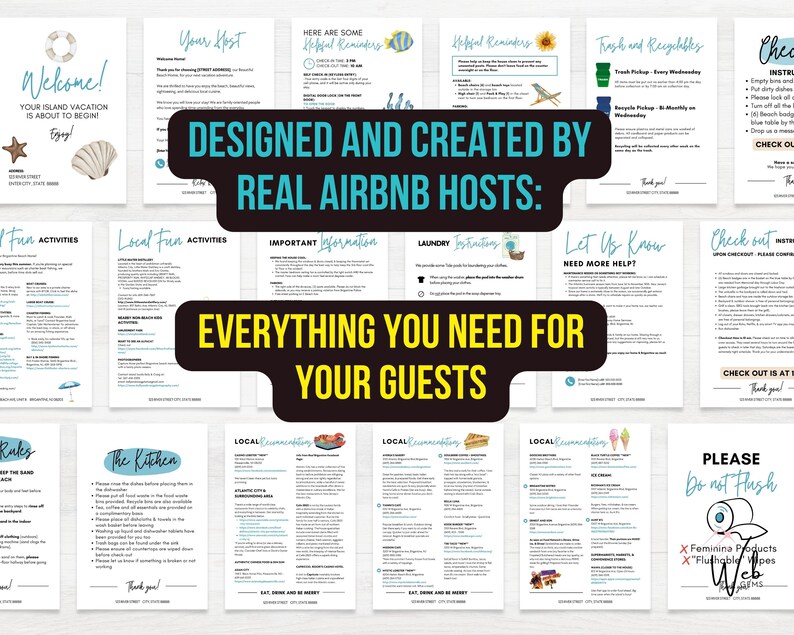 Seaside Airbnb Welcome Book, Beach Airbnb, Signs, Template, Rental ...