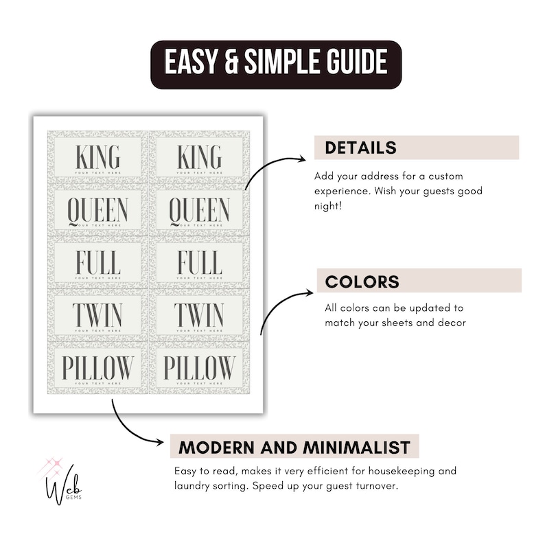 Printable Bed Linen Labels: Closet Organizer for Airbnb (digital ...
