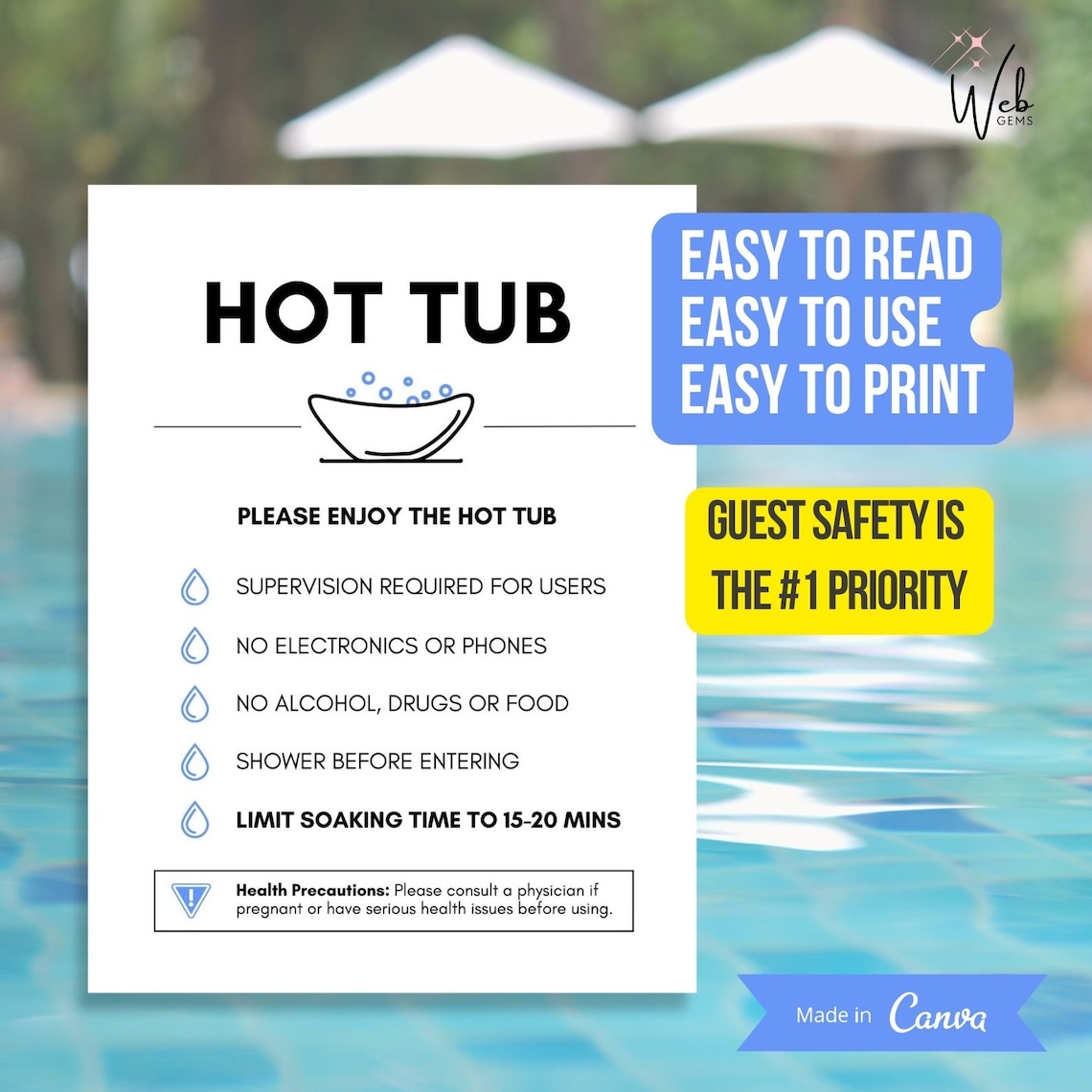Hot Tub Rules Sign: Modern Spa Decor (digital Download) - Etsy