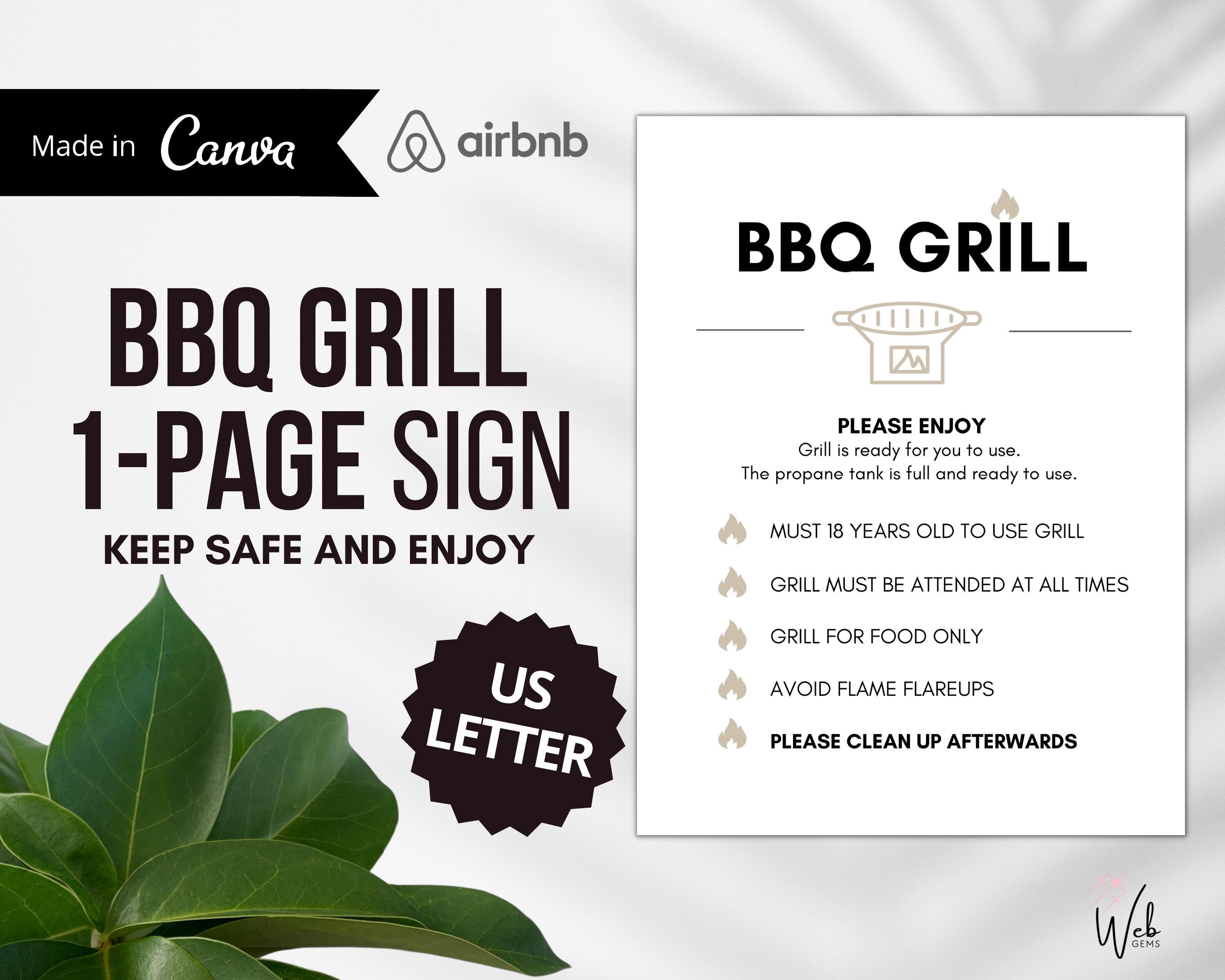 Airbnb BBQ Grill Rules Sign: Vacation Rental Template (digital Download ...