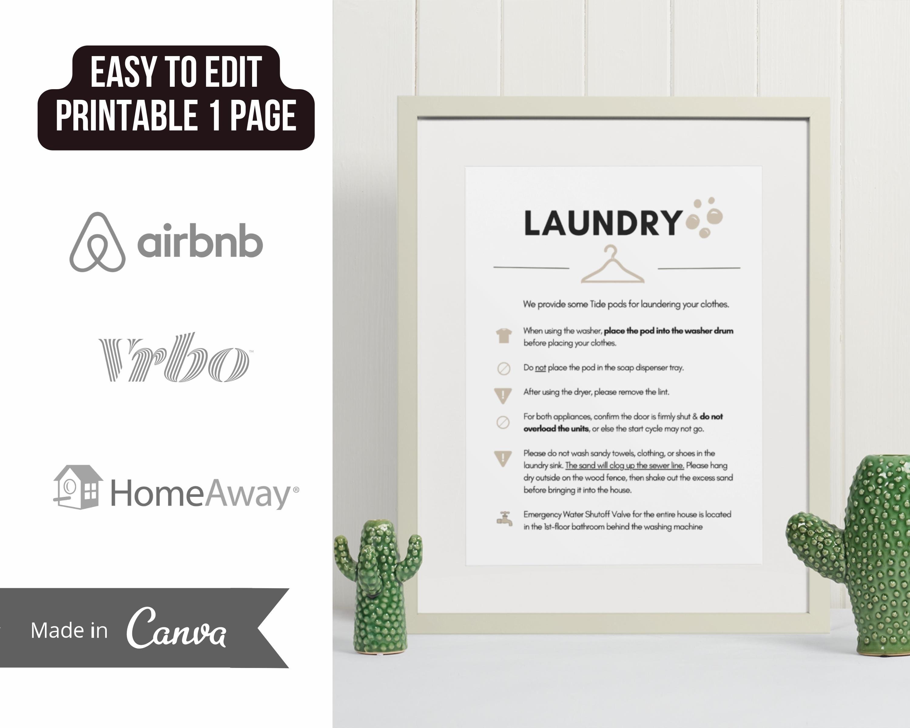 Airbnb Laundry Rules Sign, Laundry Room Sign, Laundry Guide, Airbnb ...