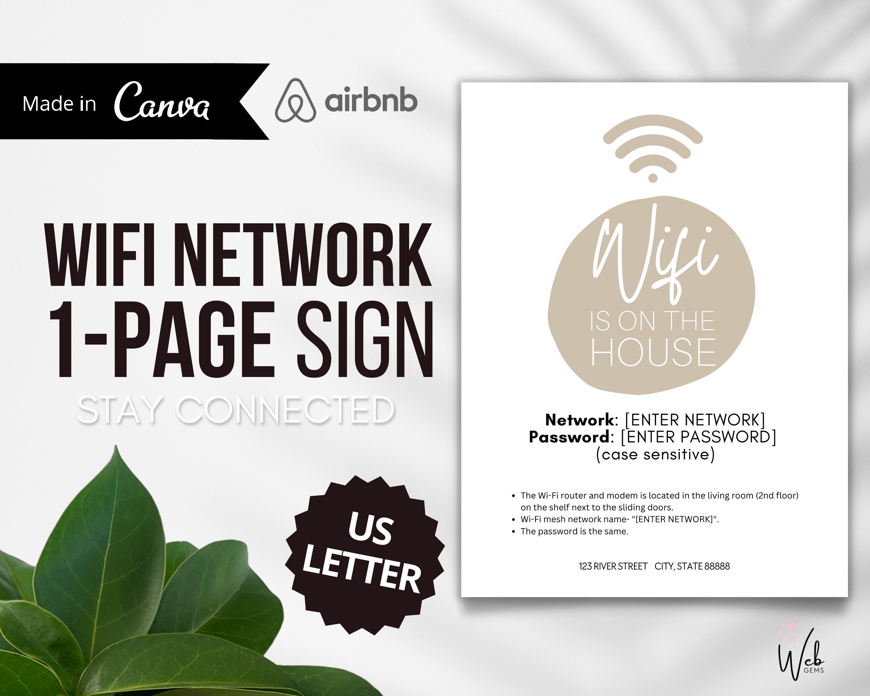WIFI Password Sign, Editable Wifi Sign, Wifi Password Printable ...