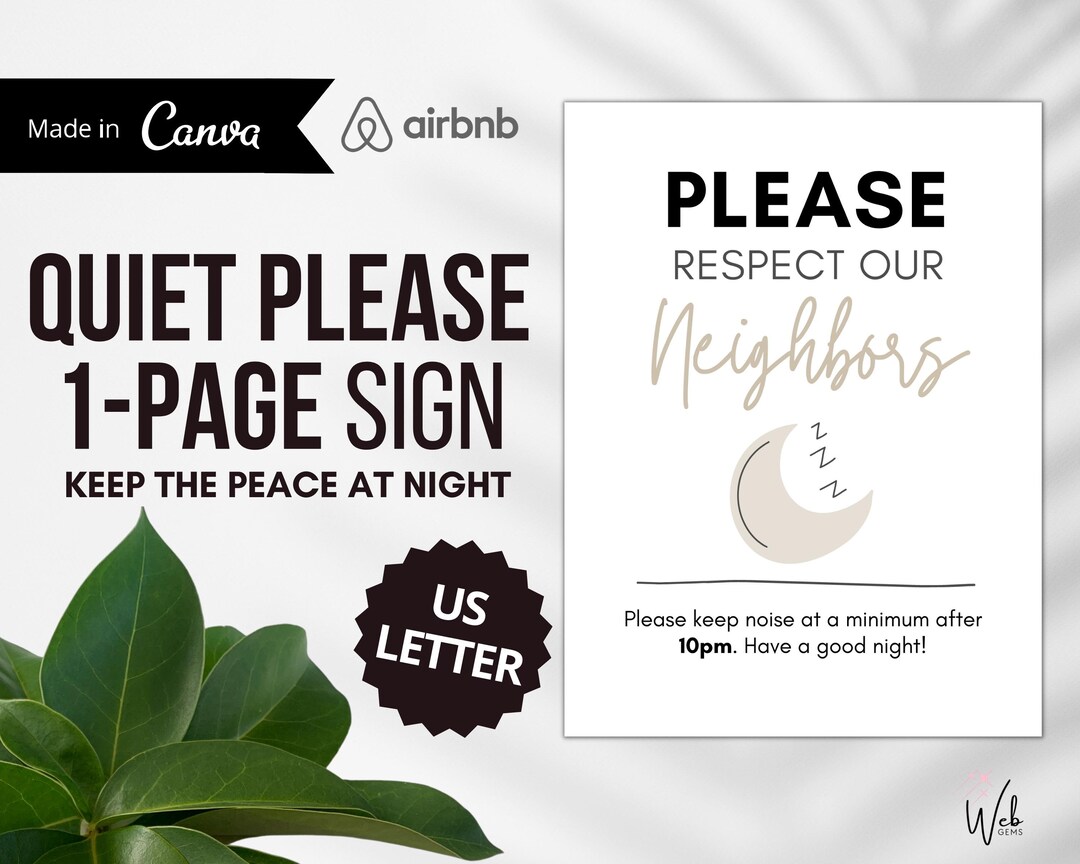 Quiet Hours Printable Sign Airbnb Quiet Hours Sign Airbnb No - Etsy