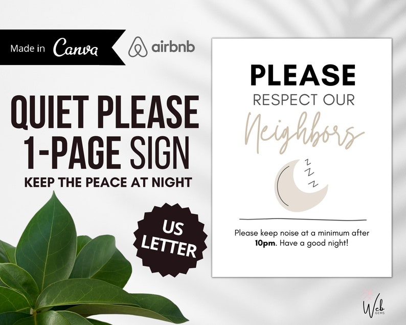 Airbnb Quiet Hours Sign: Respect Neighbors Printable (digital Download ...