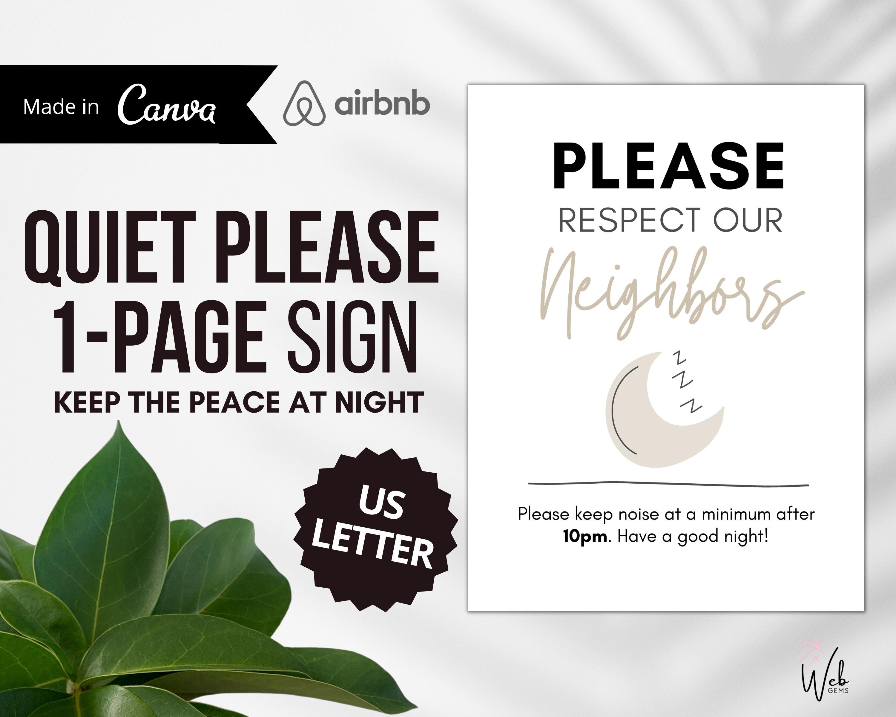 Quiet Hours Printable Sign, Airbnb Quiet Hours Sign, Airbnb No Noise ...