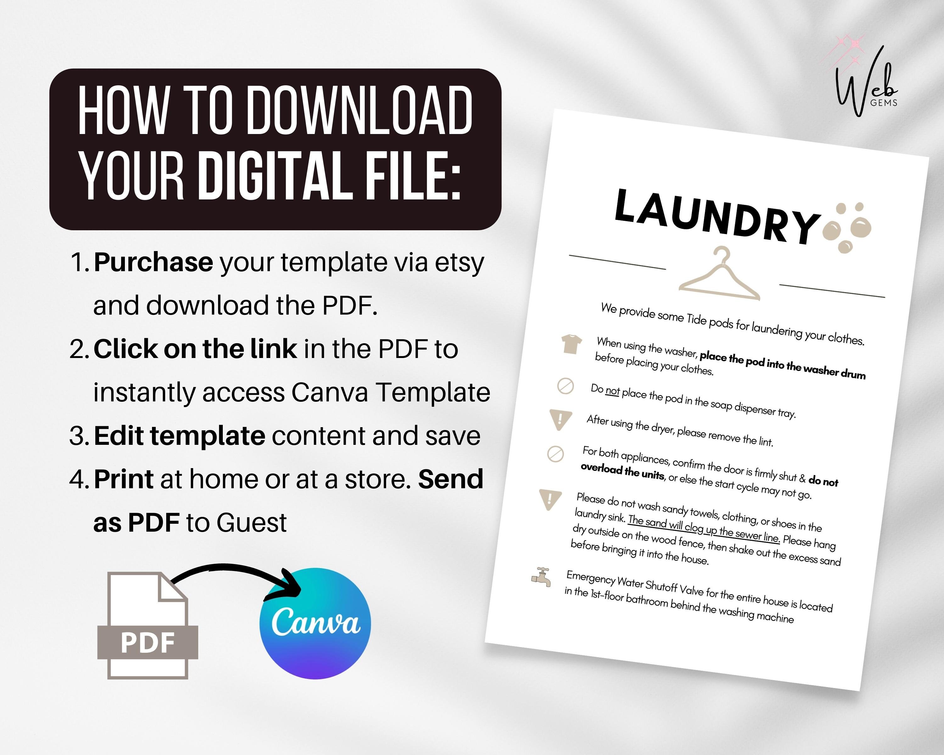Airbnb Laundry Rules Sign: Modern Guest Guide (canva Template) - Etsy