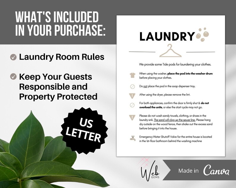 Airbnb Laundry Rules Sign, Laundry Room Sign, Laundry Guide, Airbnb ...