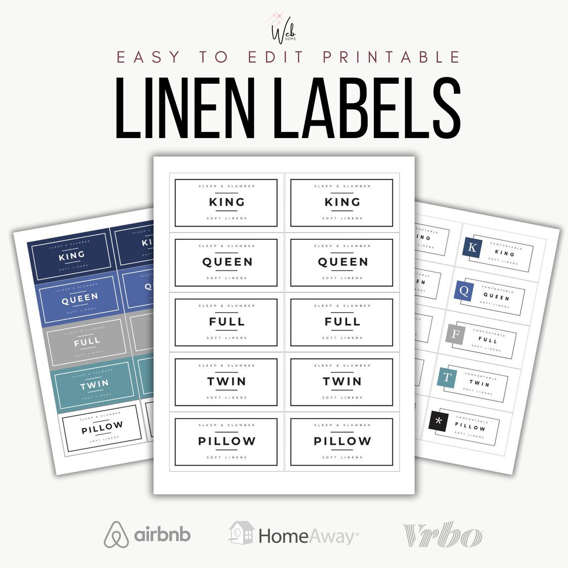 Printable Linen Labels: Bed Sheet Organizer for Airbnb (digital ...